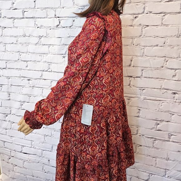 Max Studio | Dresses | Nwt Max Studio Boho Burgundy Long Sleeve Floral ...